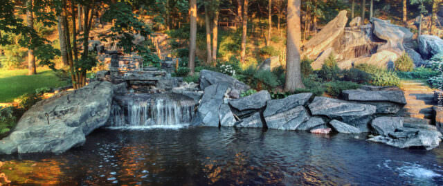 Landscaping with large Waterfall, Grotto, Gazebo