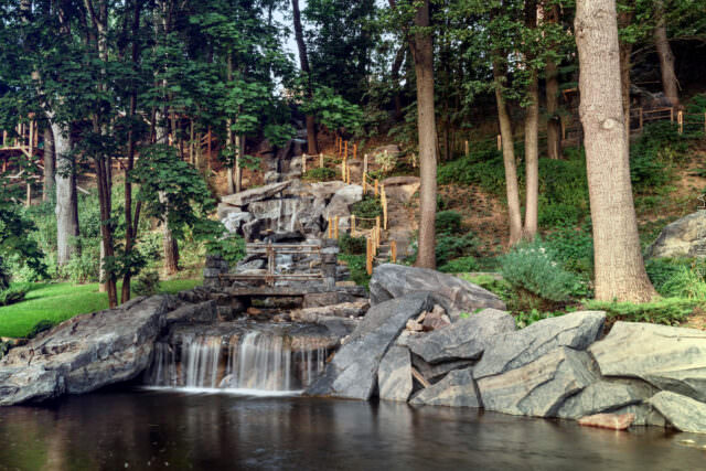 Landscaping with large Waterfall, Grotto, Gazebo