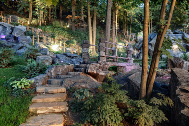 Landscaping with large Waterfall, Grotto, Gazebo
