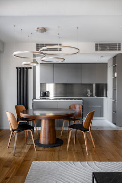 The interior of a young couple's rock-adorned apartment