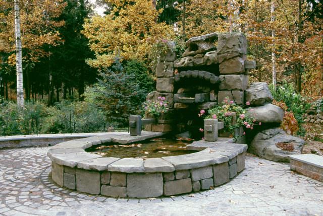 Ornamental waterfall with a basin made from concrete